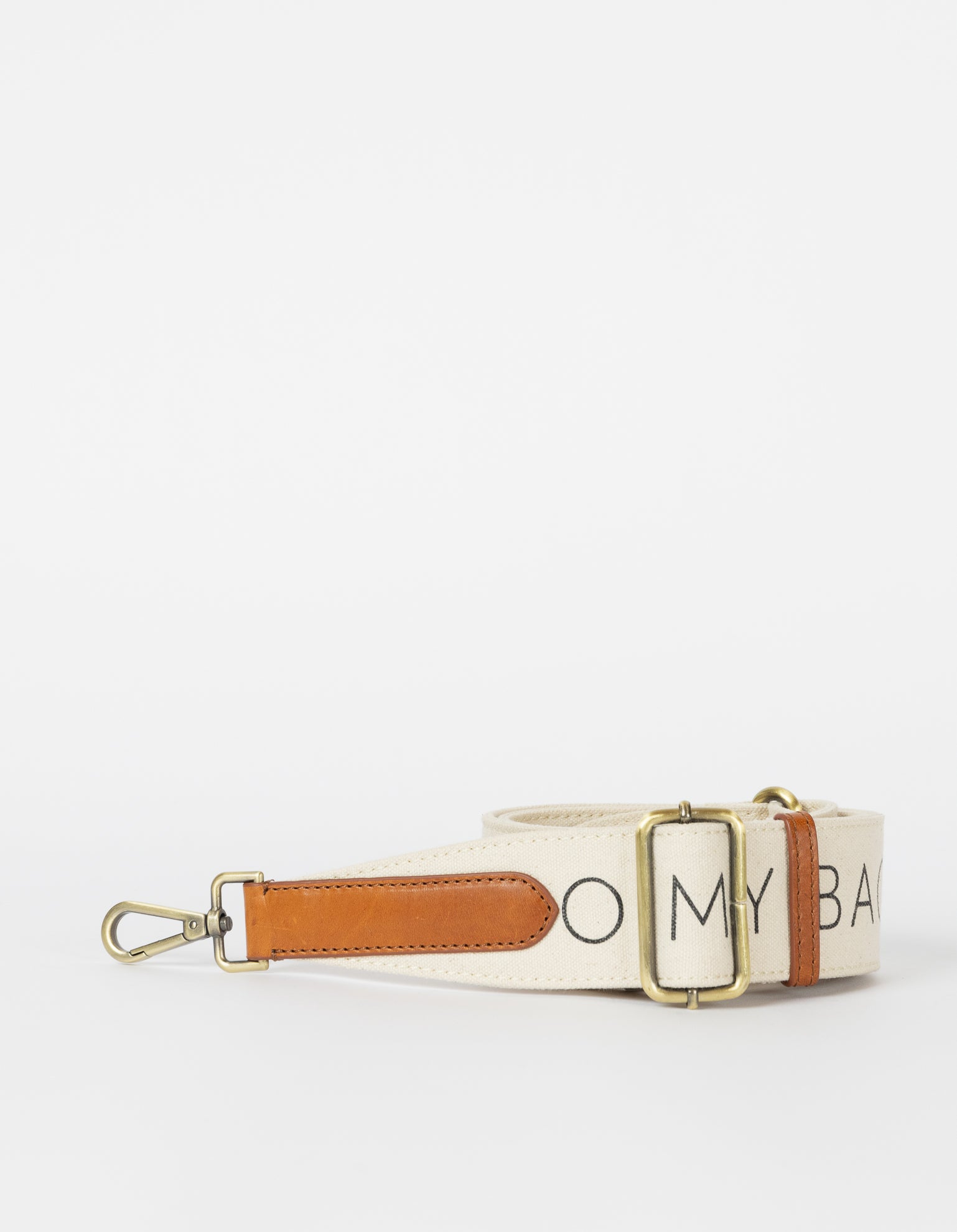 Canvas Logo Strap - White & Cognac Classic Leather