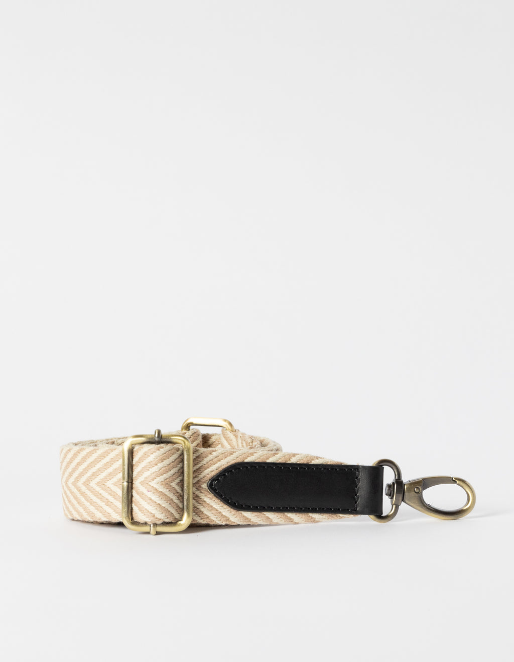 Herringbone Webbing Strap - Sand & Black Classic Leather