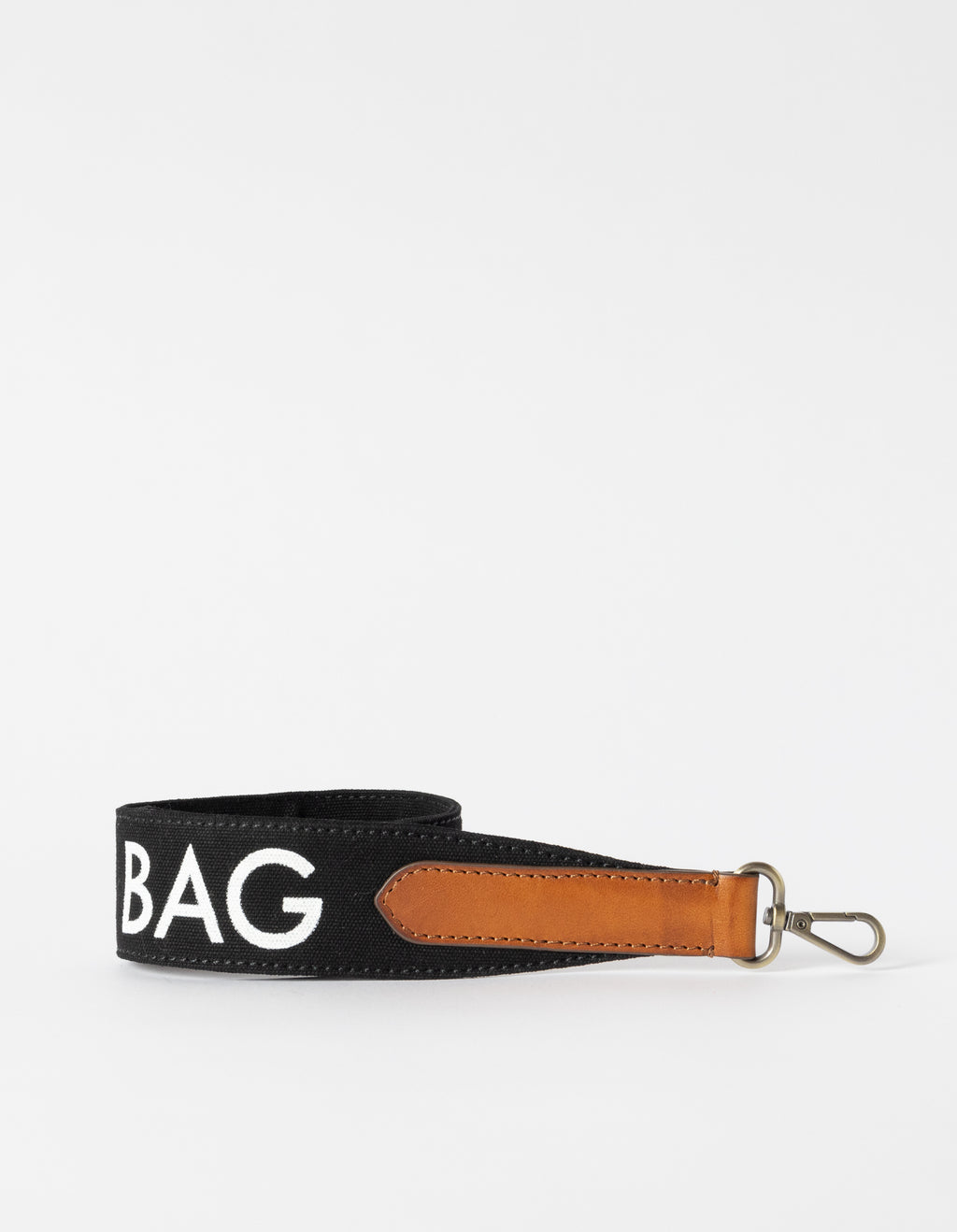 Shoulder Canvas Logo Strap - Black & Cognac Classic Leather