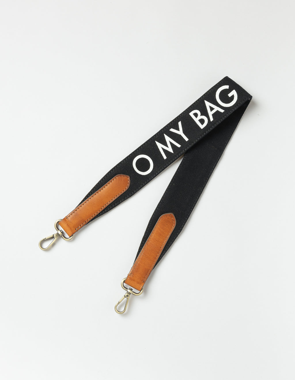 Shoulder Canvas Logo Strap - Black & Cognac Classic Leather
