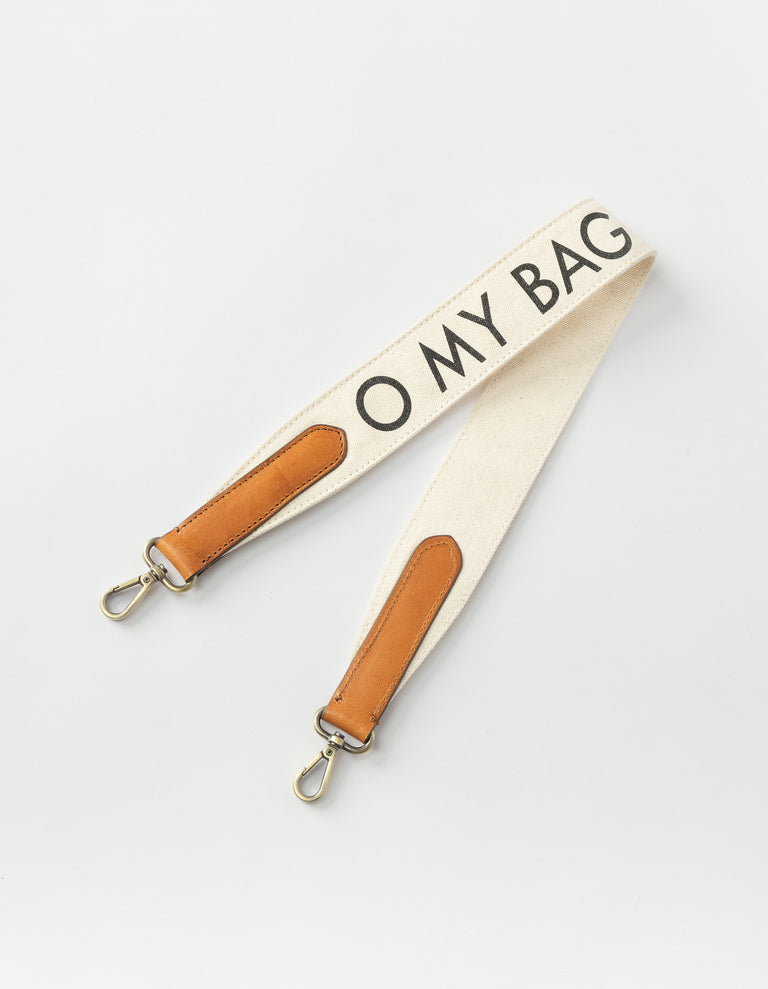 Shoulder Canvas Logo Strap - White & Cognac Classic Leather
