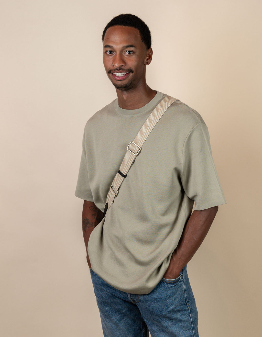 Herringbone Webbing Strap - Sand & Black Vegan Uppeal™