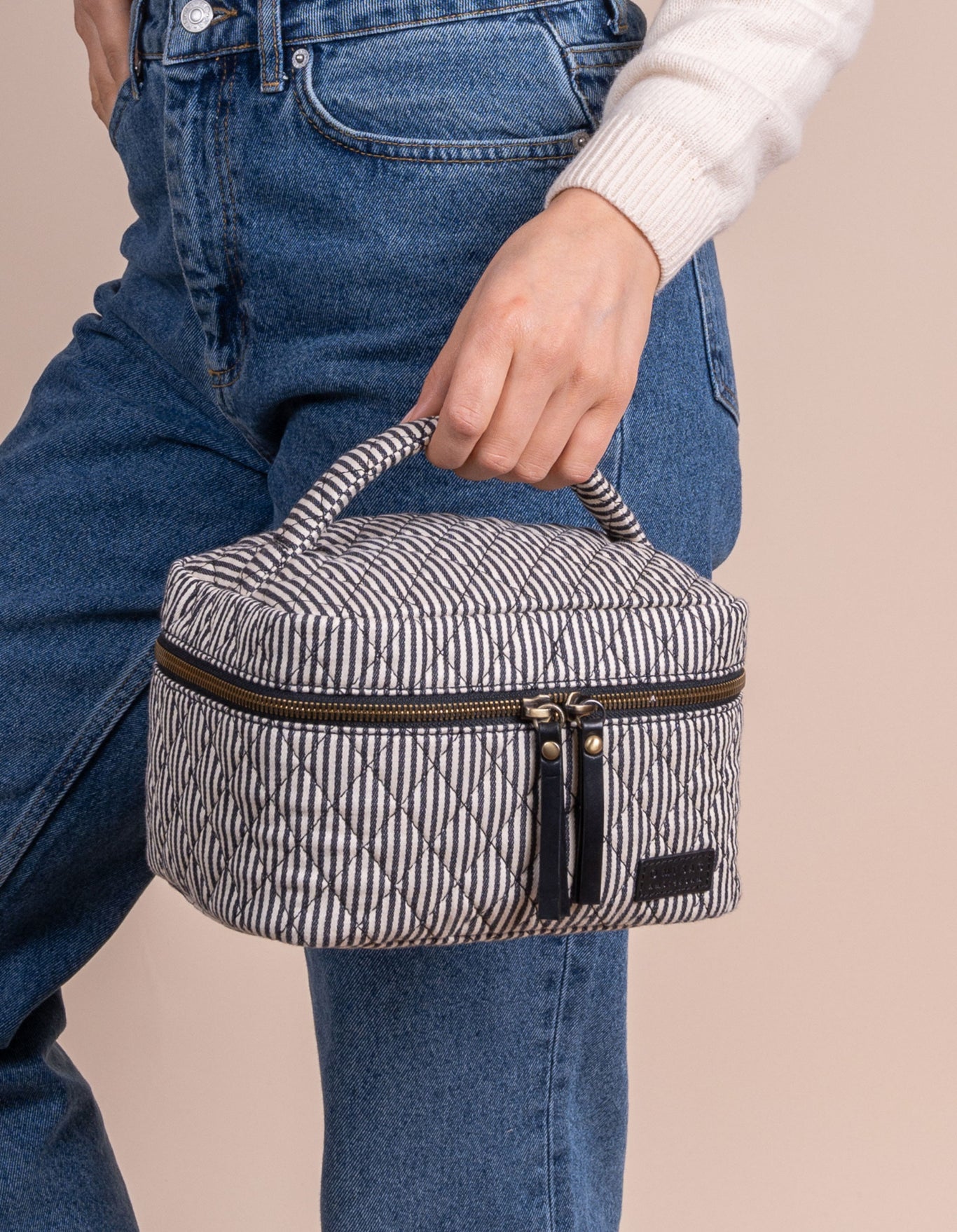 Elise Makeup Bag - Cotton Black Classic Leather